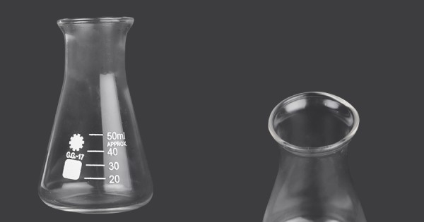Γυάλινη κωνική φιάλη (Erlenmeyer) 50 ml με ενδείξεις ογκομέτρησης
