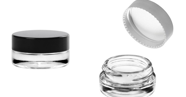 Transparent 5ml glass cream jar with cap and EPE liner inserted in the cap